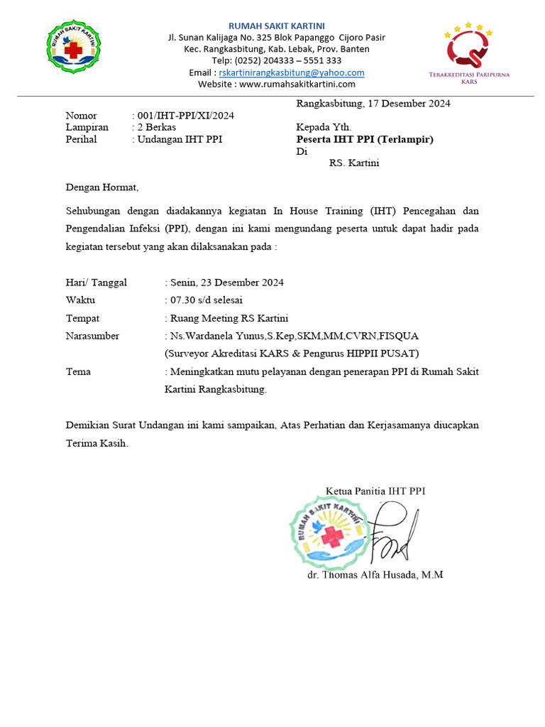 Surat Undangan IHT PPI 2024 | PDF