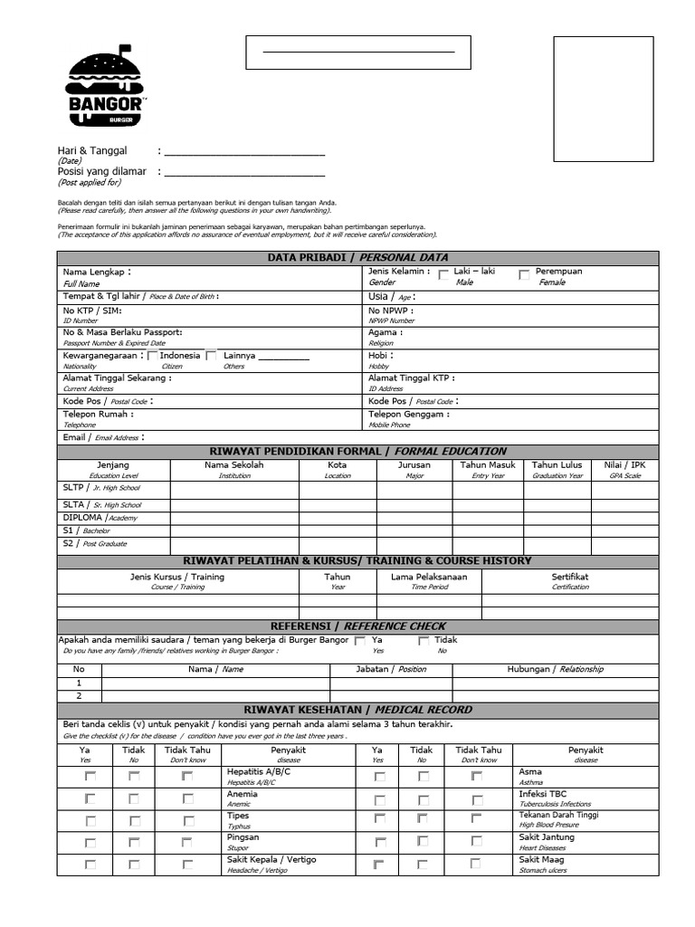 Formulir Lamaran Kerja Lengkap | PDF