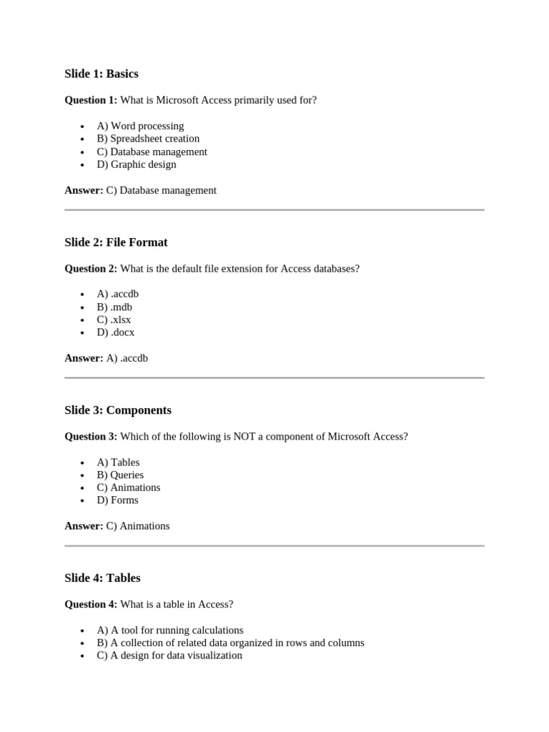 ACCESS REVIEW | PDF | Table (Database) | Databases