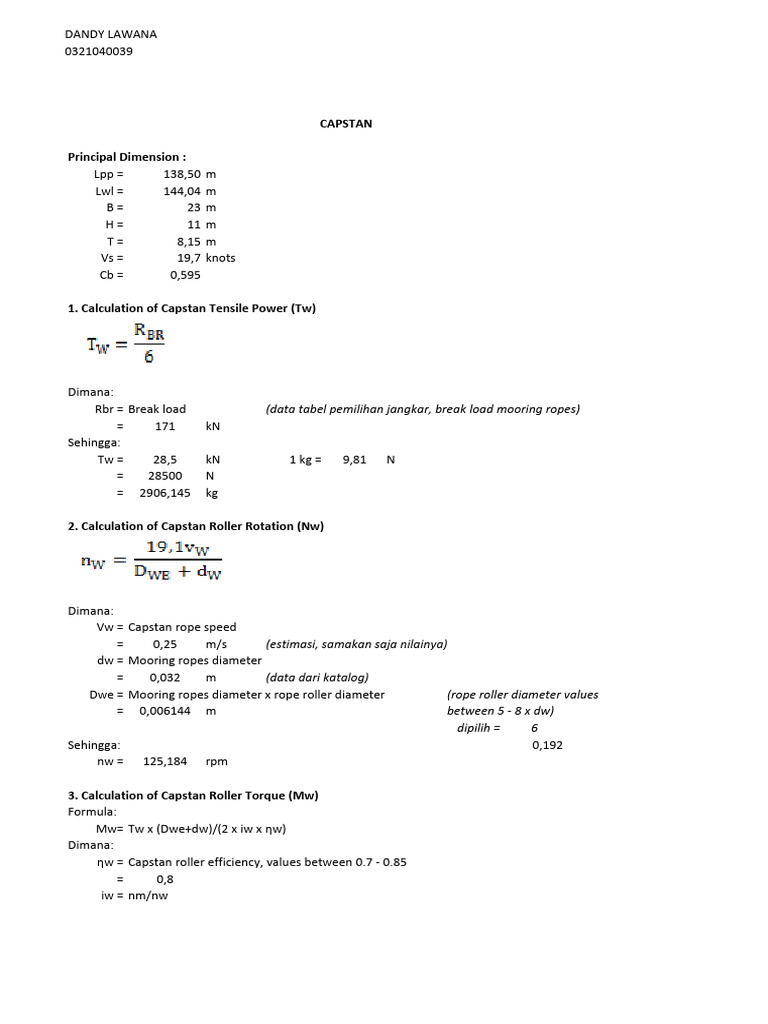 Capstan Power and Torque Calculations | PDF