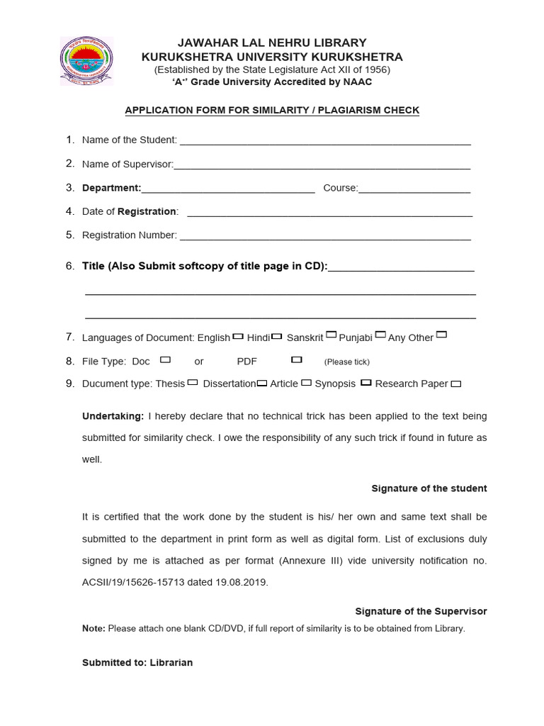 Plagiarism Check Application Form | PDF