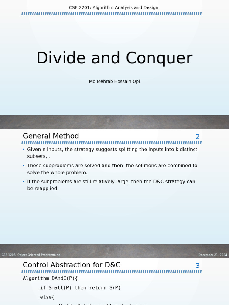 Lecture 5 - Divide & Conquer | PDF | Matrix (Mathematics) | Matrix Theory