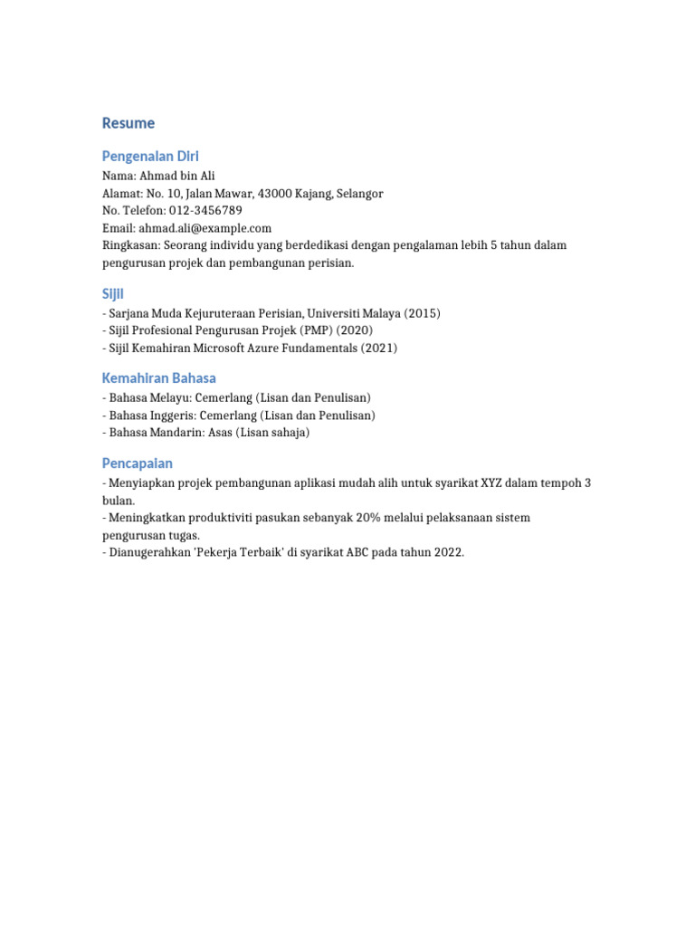 Resume Ahmad: Pengurus Projek Berpengalaman | PDF