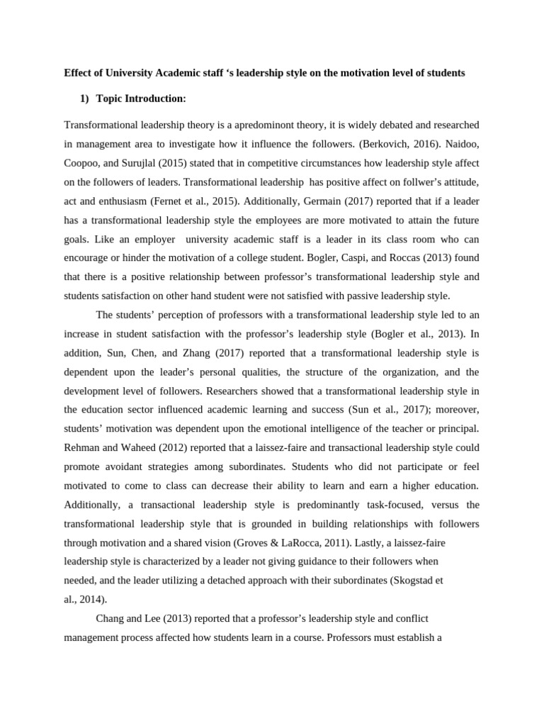 Reserch Proposal Academic Staff Leadership | PDF | Leadership | Transformational Leadership