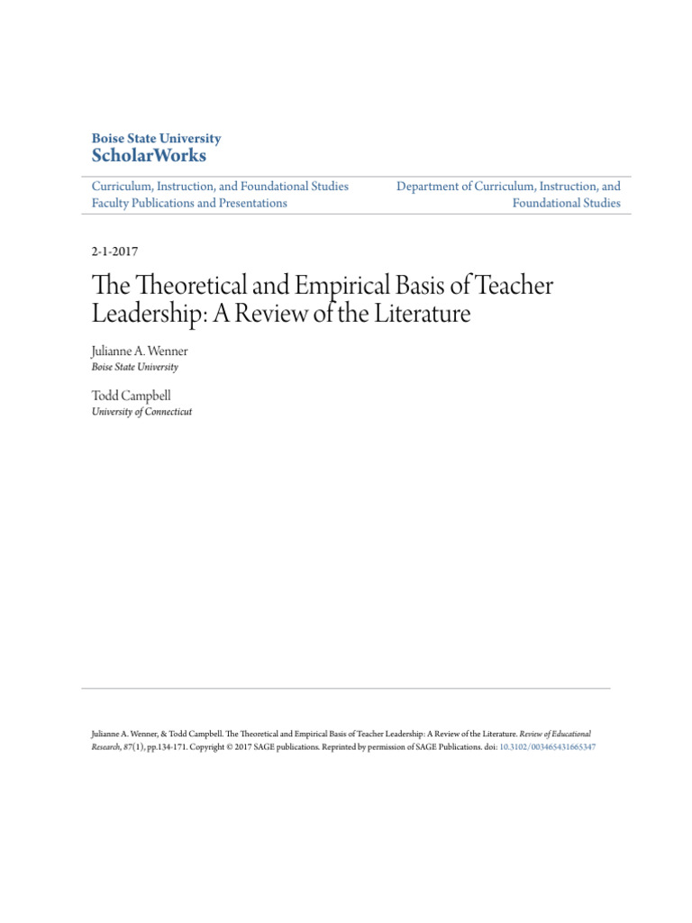 A+++ The Theoratical and Empirical Basis of Teacher Leadership | PDF ...