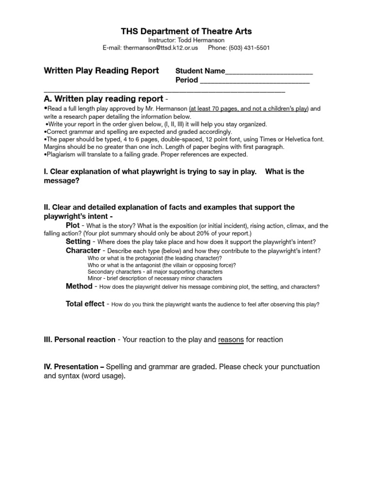 Play Reading Report Guidelines | PDF