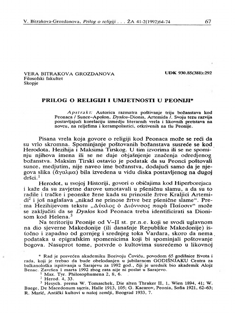 Prilog o Religiji I Umjetnosti U Peoniji | PDF