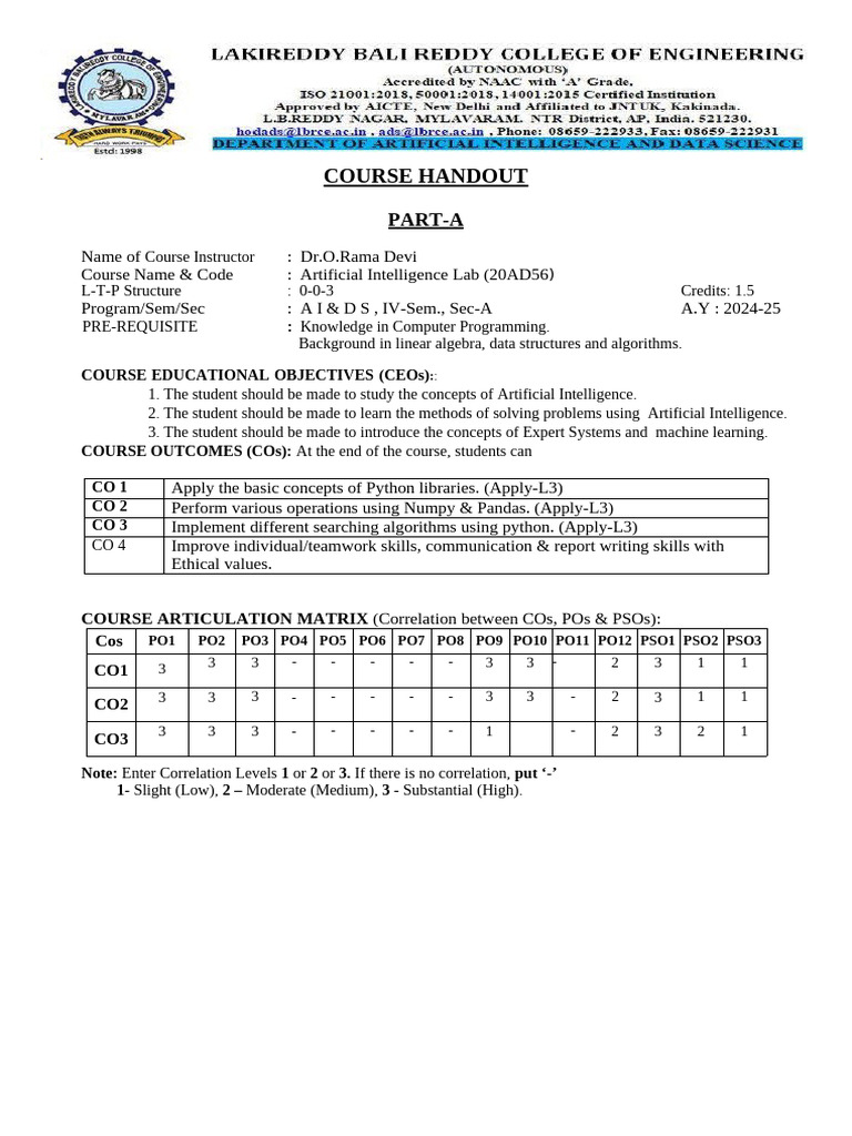 AI-LAB-LESSON PLAN-A-2024-25-FINAL | PDF | Engineering | Artificial ...