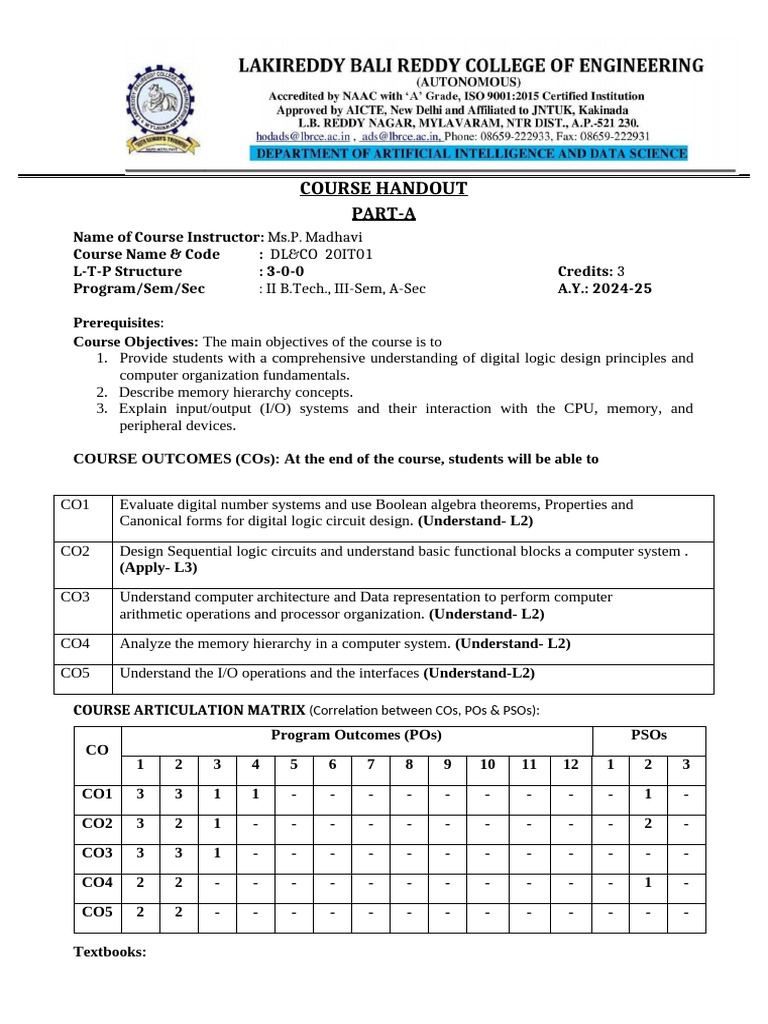 DLD Course Handout-Ai&ds A Sec | PDF | Computer Data Storage | Engineering