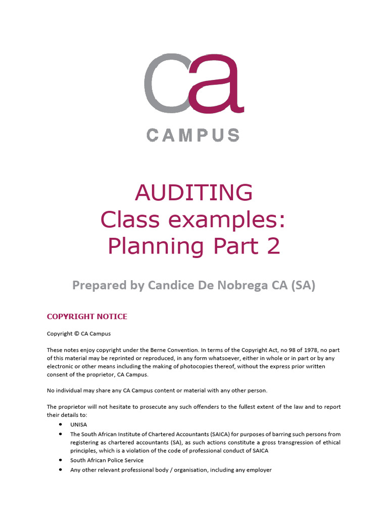 Planning Part 2 - Class Examples and Solutions | PDF | Audit | Going ...