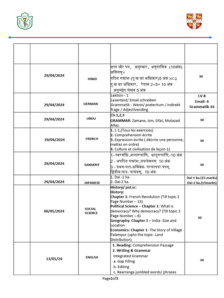 Class 9 Periodic Test 1 Syllabus | PDF