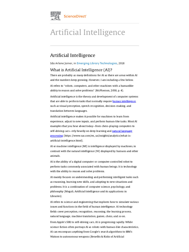 Artificial Intelligence - an overview _ ScienceDirect Topics | PDF ...