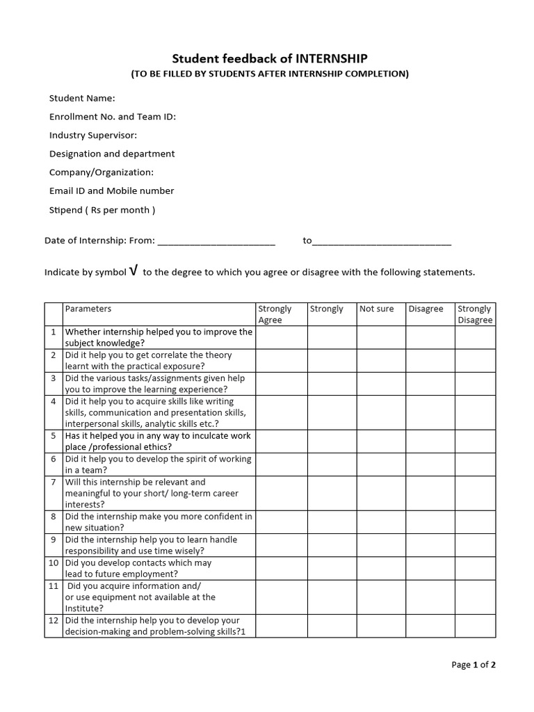 Internship Feedback Form Template | PDF | Communication | Social Psychology