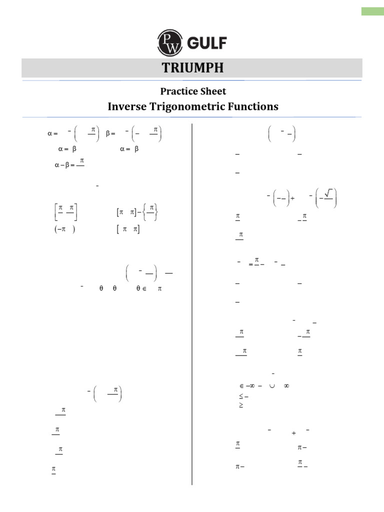 Inverse Trigonometric Functions _ Practice sheet __ (Only PDF) (1) | PDF | Mathematical Objects ...