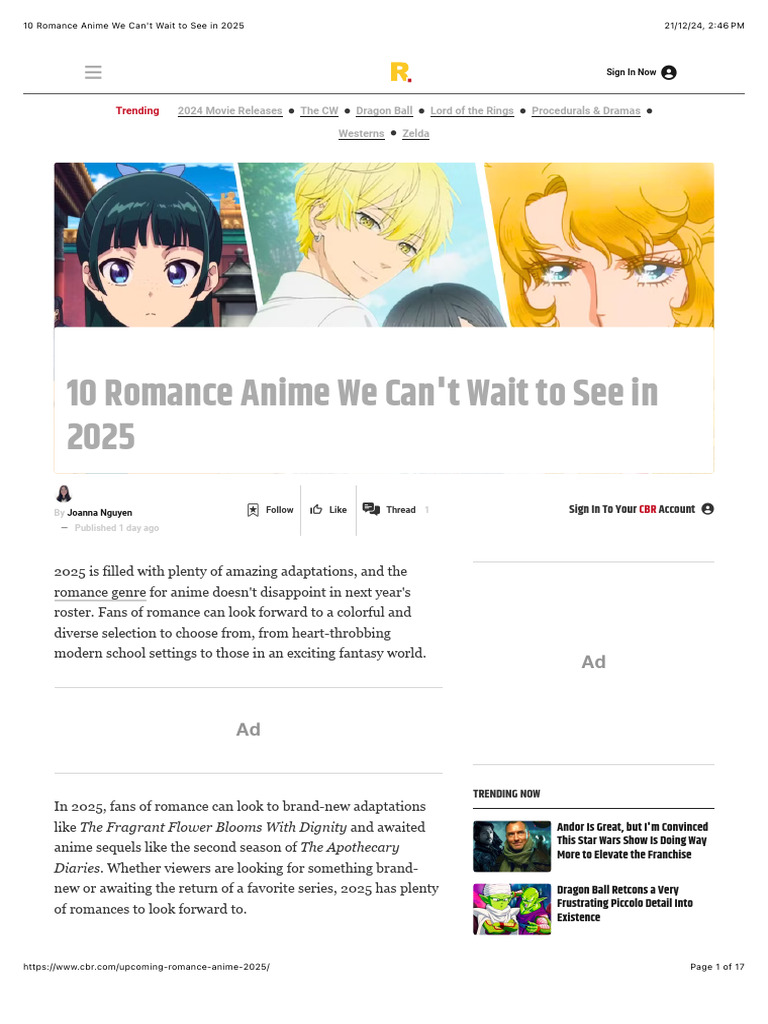 2025 Romance Anime Preview | PDF | Entertainment | Anime And Manga
