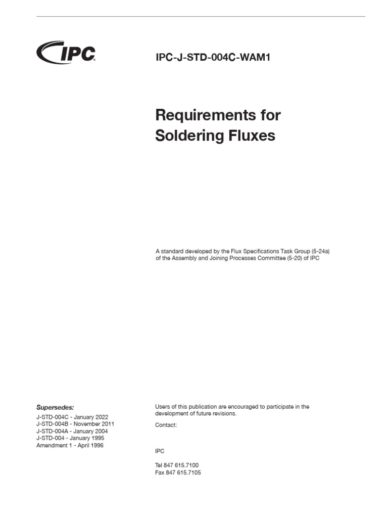 IPC-J-STD-004C WAM1_TOC | PDF | Soldering | Solder IPC-J-STD-004C WAM1_TOC | PDF | Soldering | Solder