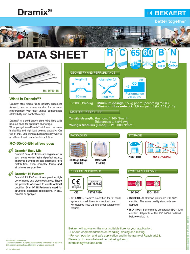 Data Sheet Dramix RC-6560-BN | PDF | Concrete | Fibers