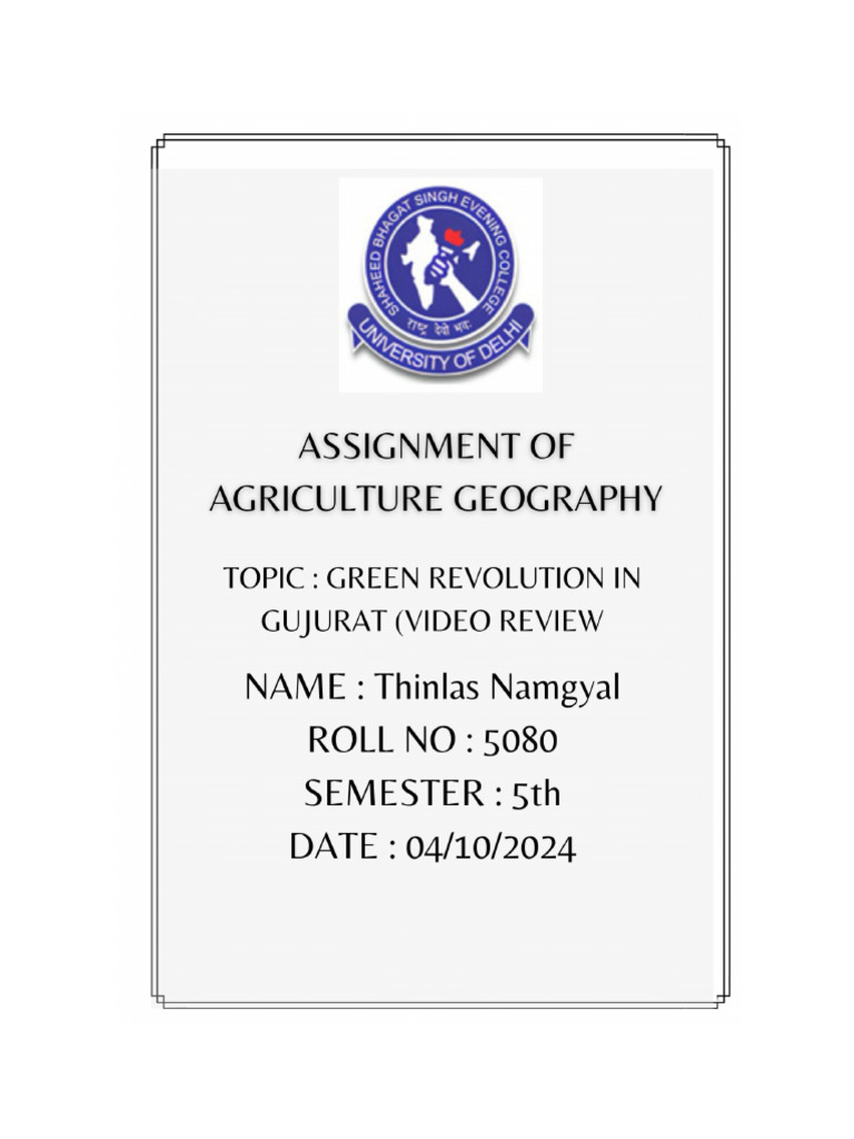 Agricultural Geography Assignment | PDF