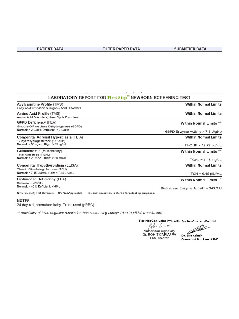First Step™ NEWBORN SCREENING TEST - 40445 | PDF | Thyroid Stimulating ...