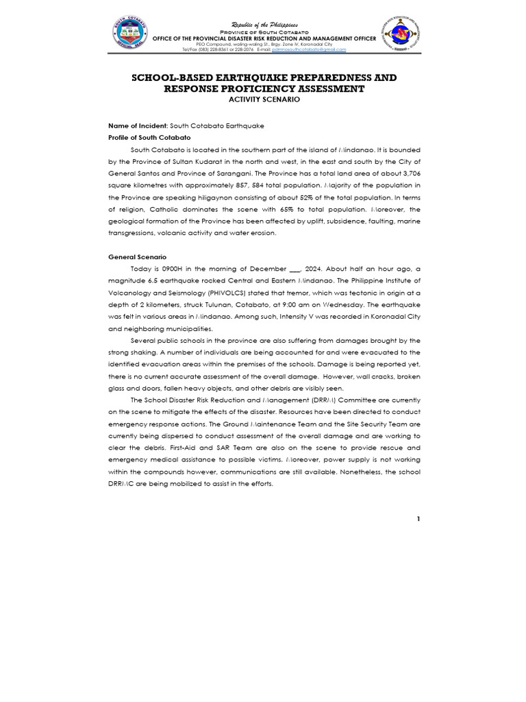School Earthquake Preparedness and Response - Activity Scenario | PDF ...