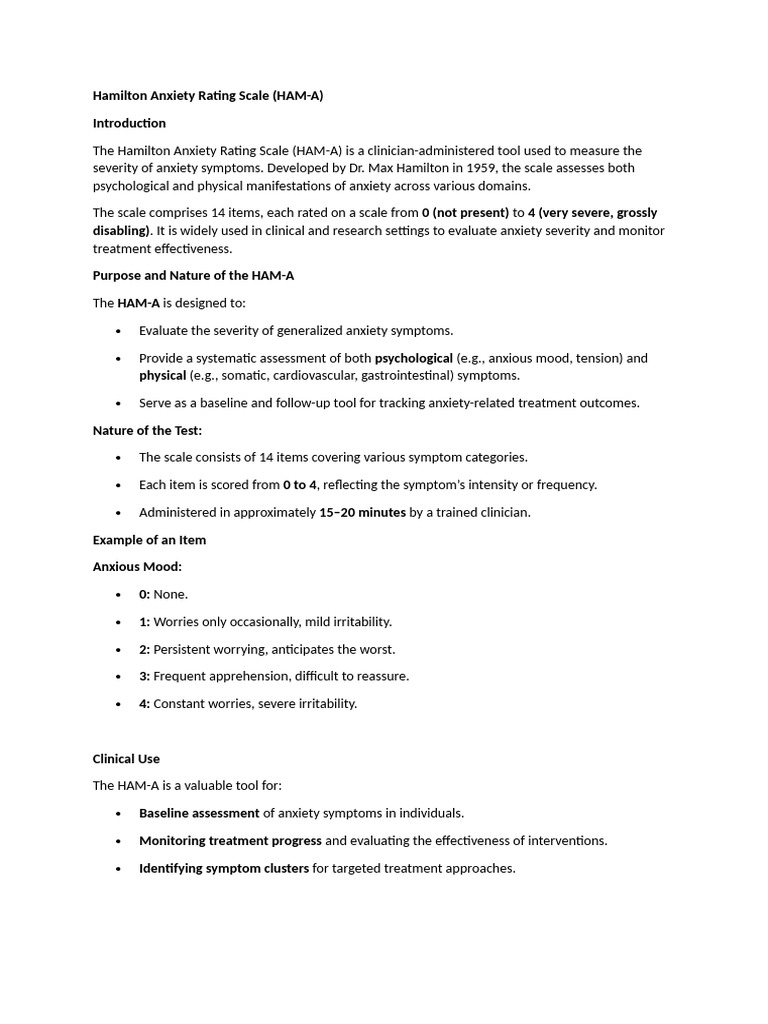 Hamilton Anxiety Rating Scale | PDF