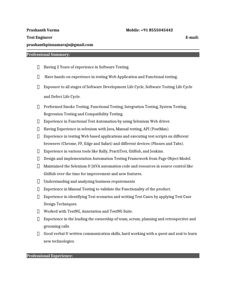resume Prashant Varma | PDF | Selenium (Software) | Software Testing