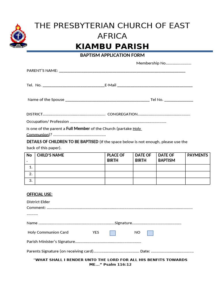 Baptism Application Form | PDF