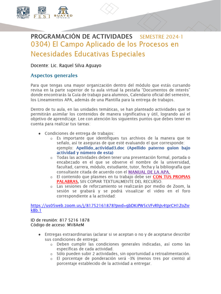 Programación de Actividades 0304 2024-1 | PDF | Evaluación | Estilo apa