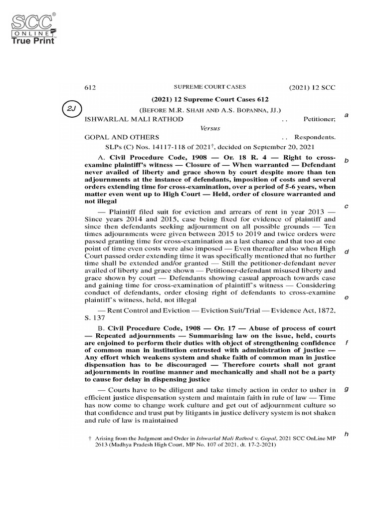 Ishwarlal Mali Rathod v. Gopal, (2021) 12 SCC 612 | PDF | Supreme Court ...