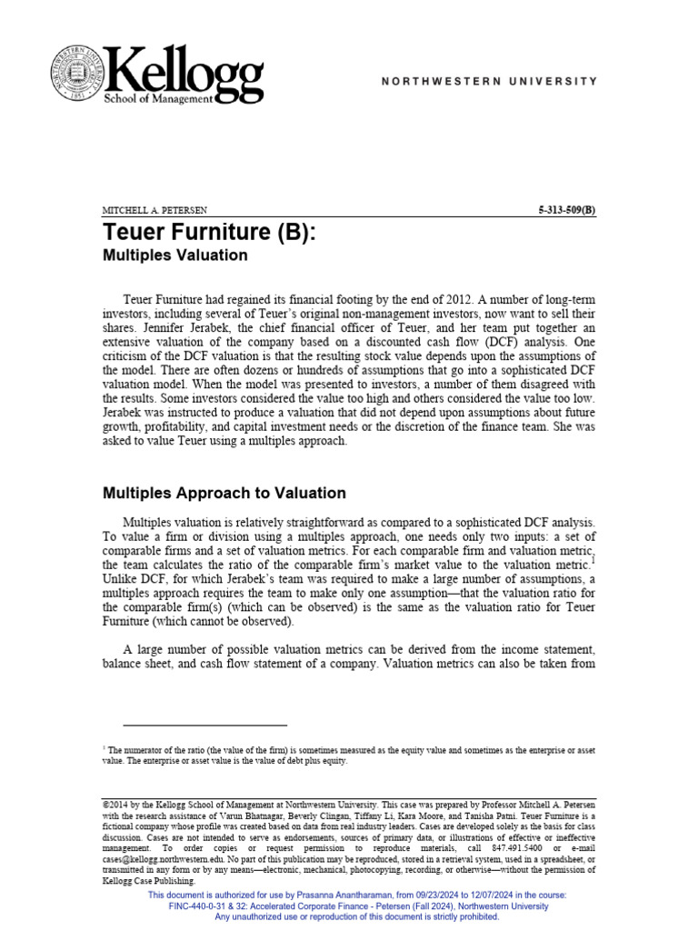 Teuer Furniture Valuation Case Study | PDF | Equity (Finance) | Balance ...