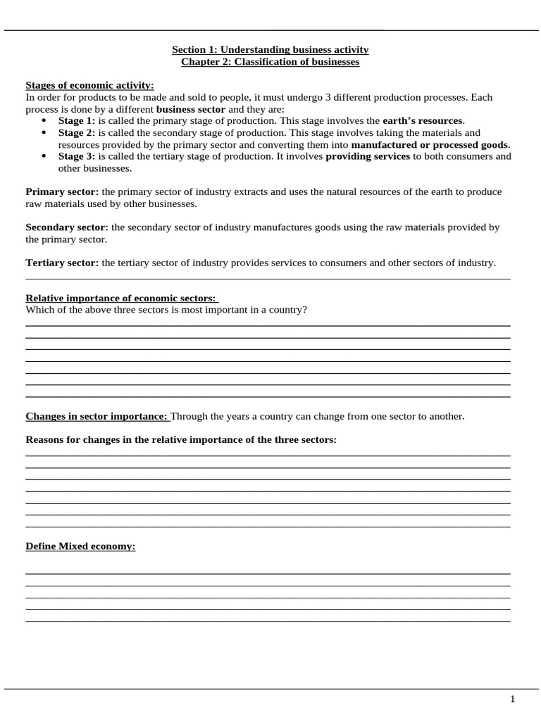 Business Activity and Economic Sectors Explained | PDF | Tertiary ...
