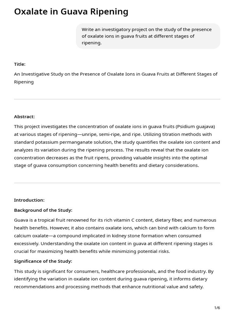Oxalate Ion Levels in Ripening Guava | PDF | Titration | Chemistry
