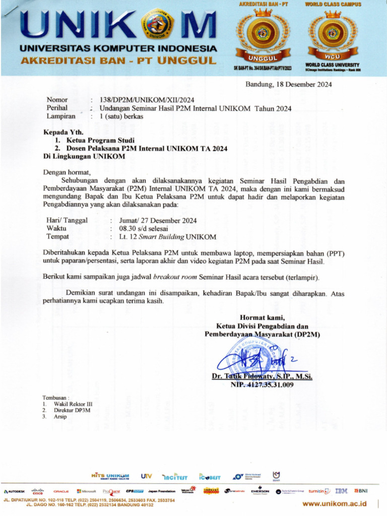 Undangan Dosen Seminar Hasil P2M Internal 2024 | PDF