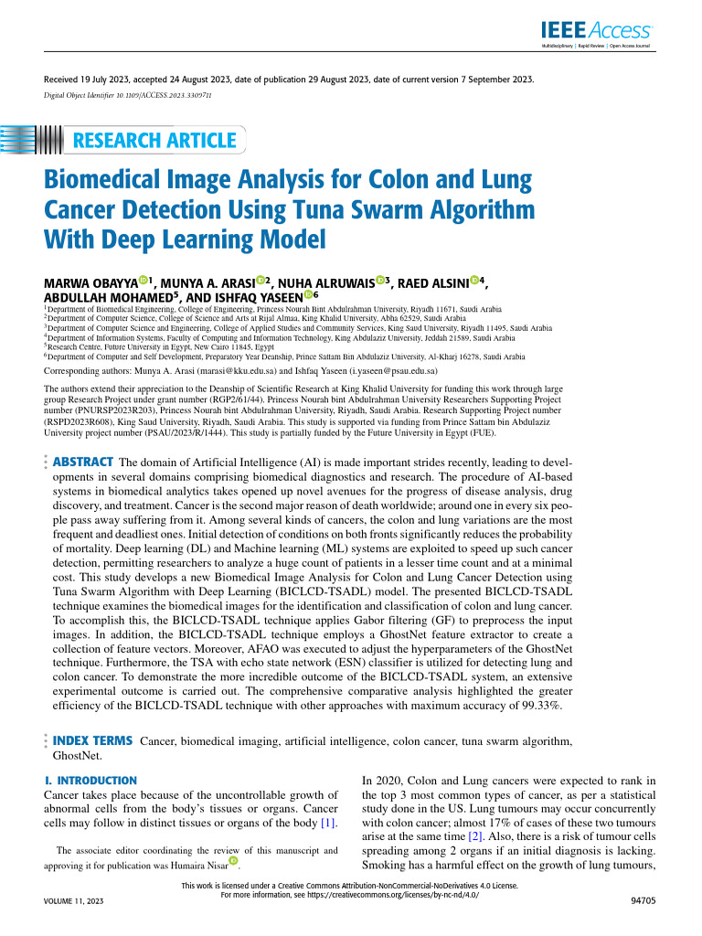 9.Biomedical Image Analysis for Colon and Lung Cancer Detection Using Tuna Swarm Algorithm With ...