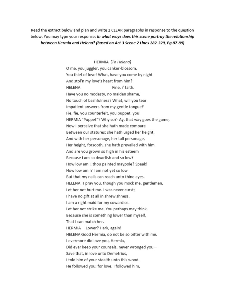 Formative - CLEAR Paragraph For An Extract Question | PDF | A Midsummer ...