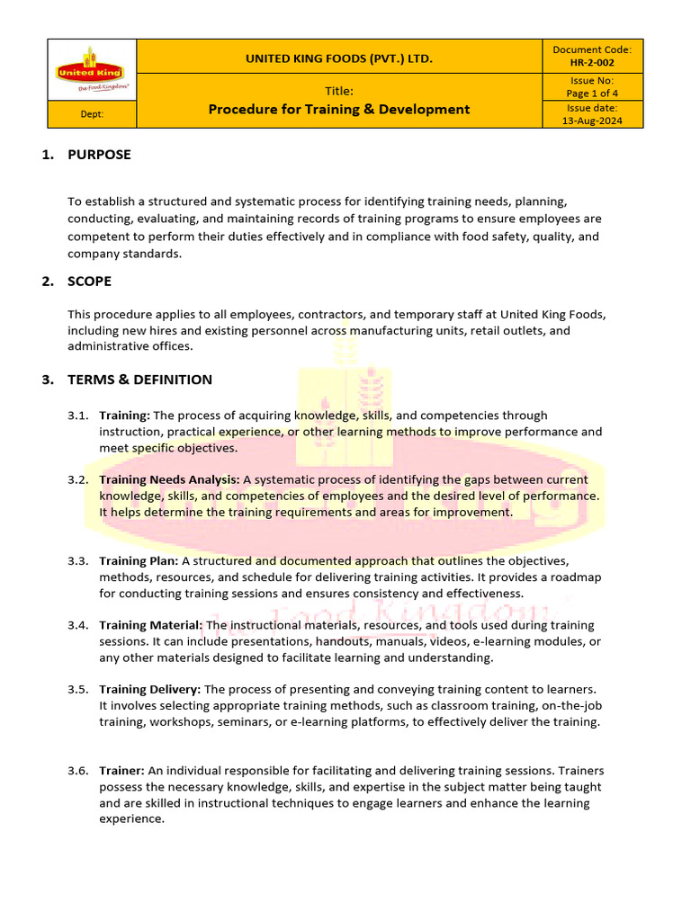 HR-2-002, Issue 02, Procedure For Training & Development | PDF | Educational Technology | Learning