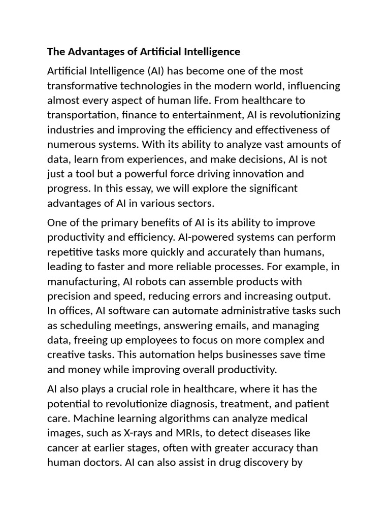 The Advantages of Artificial Intelligence | PDF | Artificial ...