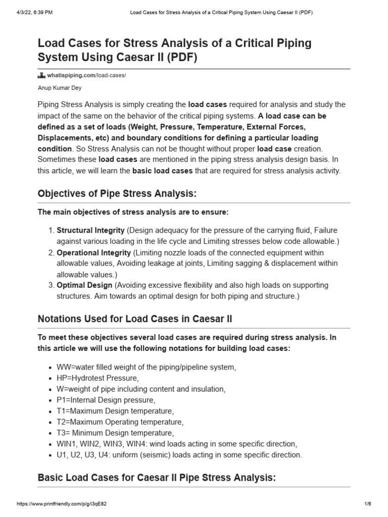 Load Cases For Stress Analysis of A Critical Piping System Using Caesar II PDF | PDF | Stress ...