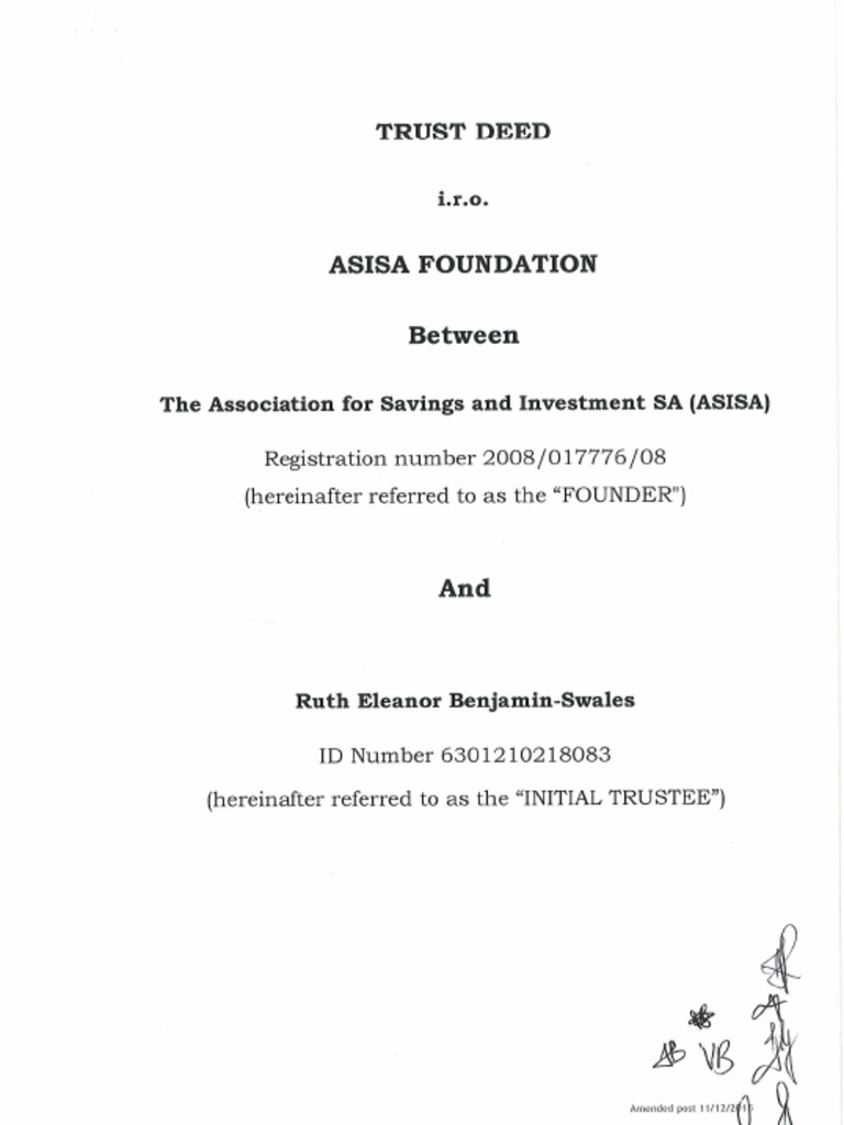 Asisa Foundation Revised Trust Deed Updated 2023 | PDF