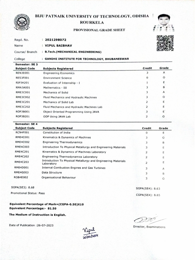 Btech Marksheet | PDF
