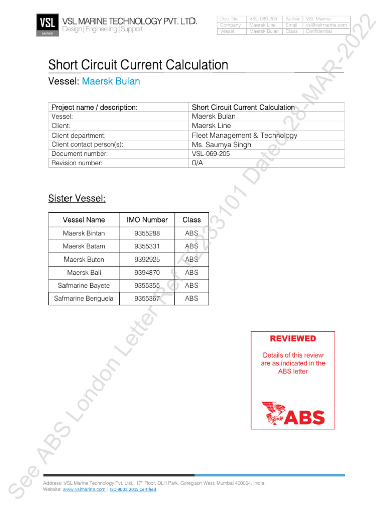 VSL-069-205 Short Circuit Current Calculation - Rev0 - 130667256 | PDF | Electrical Equipment ...