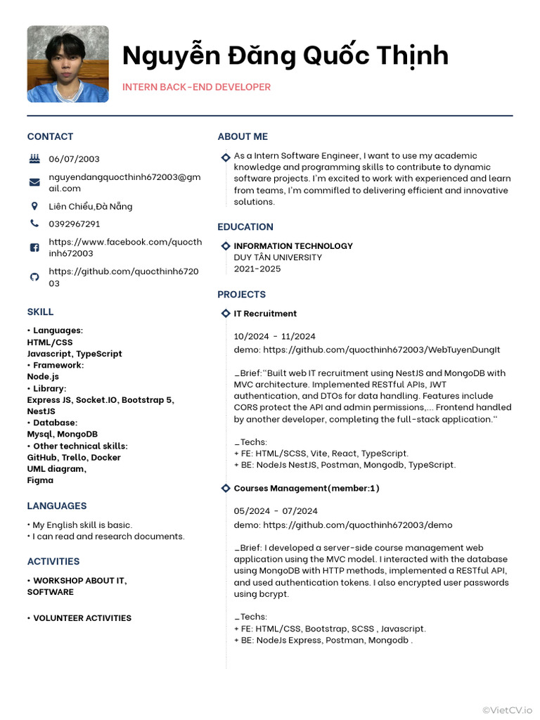 Nguyen Dang Quoc Thinh Intern Back End | PDF | Computing | Computer Programming