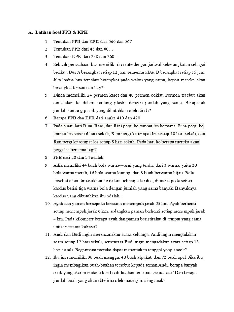 Latihan Soal FPB Dan KPK | PDF
