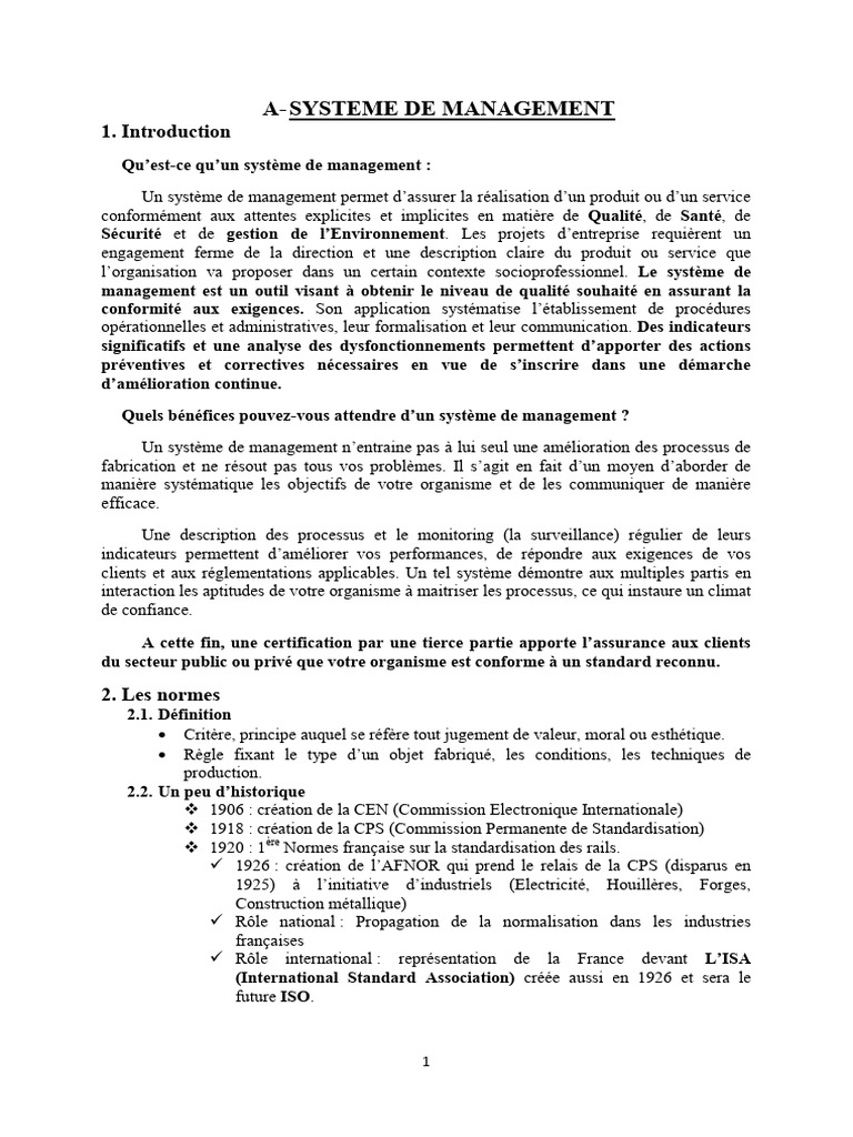 Système de Management et Normalisation ISO | PDF | Management de la ...