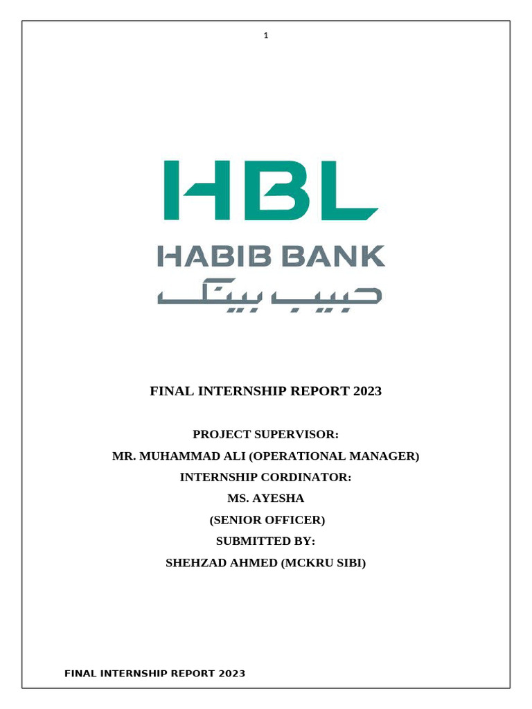 FINAL HBL Shehzad REPORT | PDF | Banks | Cheque