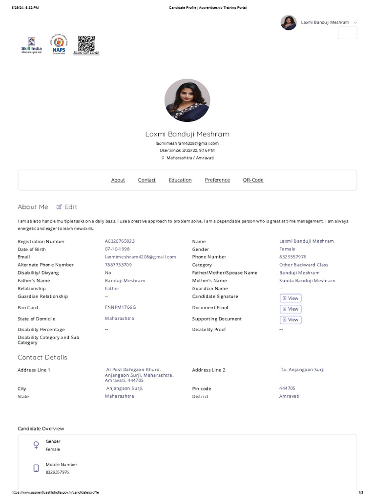 Candidate Profile _ Apprenticeship Training Portal-1 | PDF | Qr Code