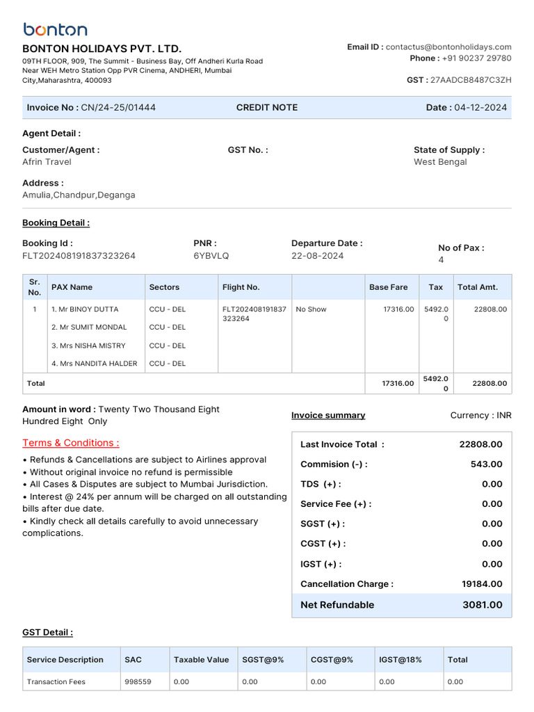 Credit Invoice 2024-12-04 318 | PDF | Value Added Tax | Invoice