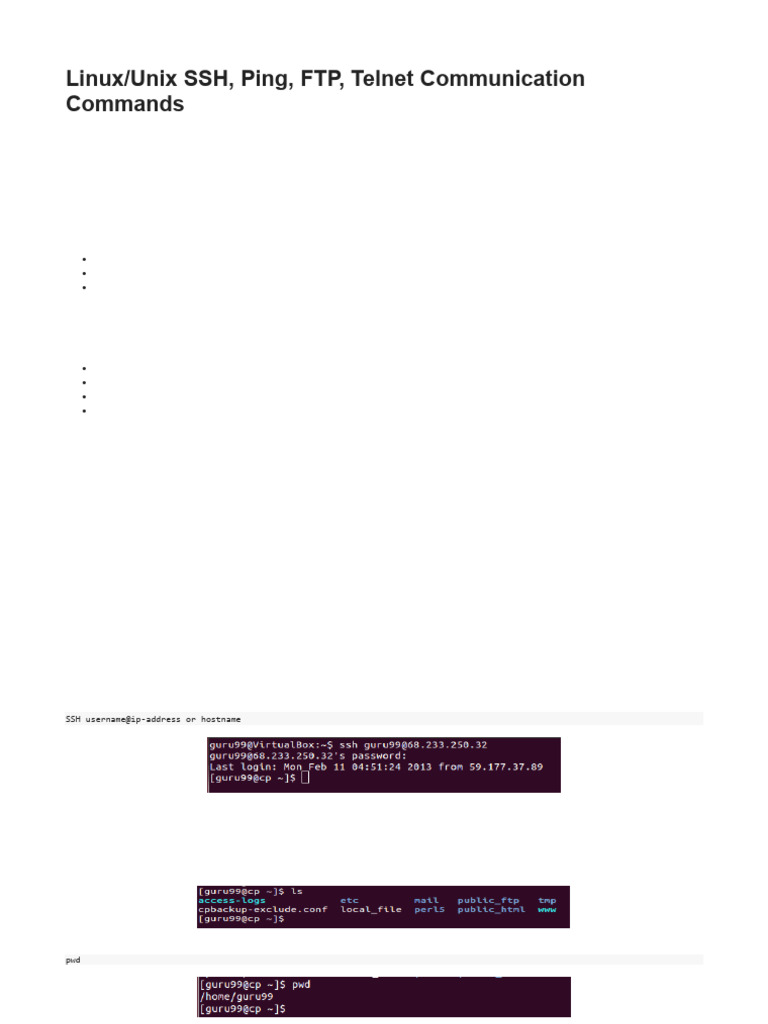 12 SSH - FTP - Ping - Telnet Linux Networking Commands | PDF | File Transfer Protocol | Secure Shell