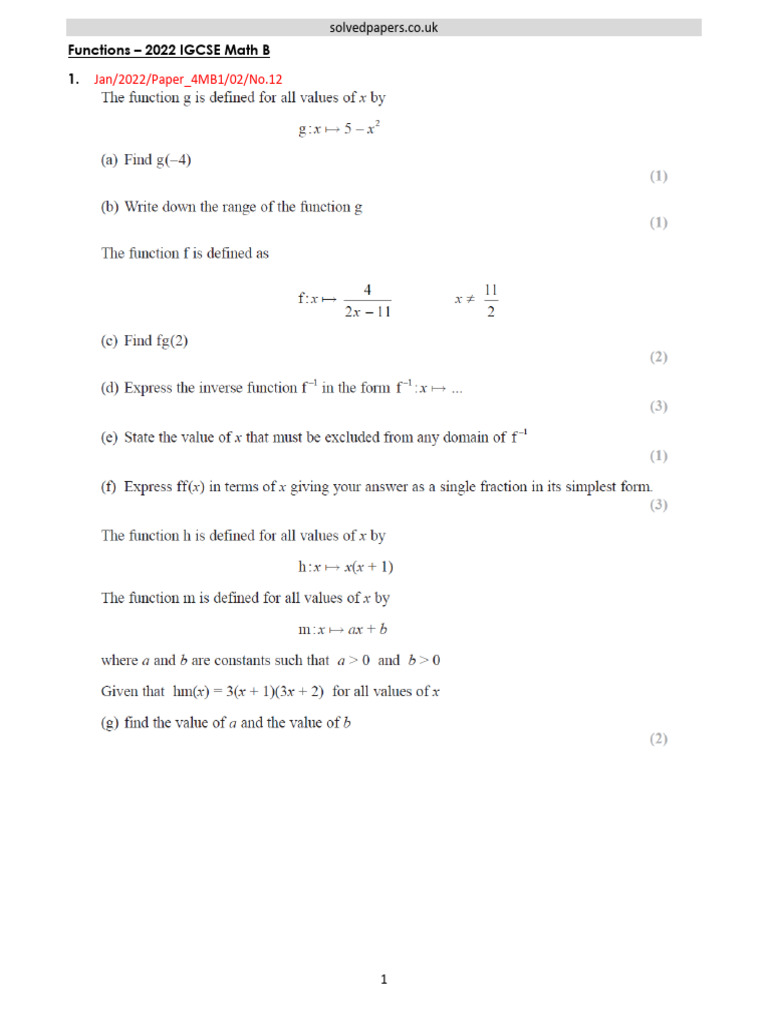 2022 Functions IGCSE Math B | PDF