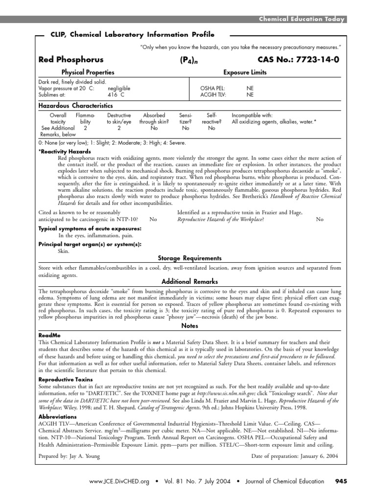 Red Phosphorus Safety and Hazards Guide | PDF | Phosphorus | Toxicity